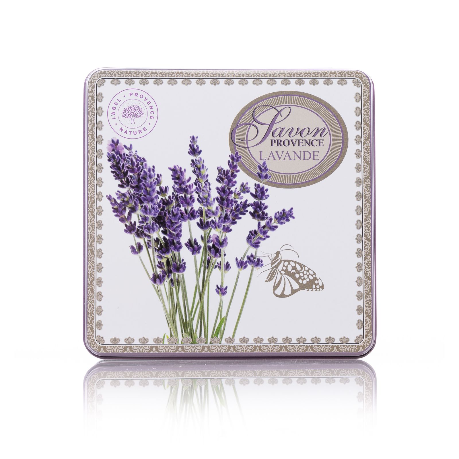 BOITE A SAVON D CARRE PLATE LAVANDE BLANCHE